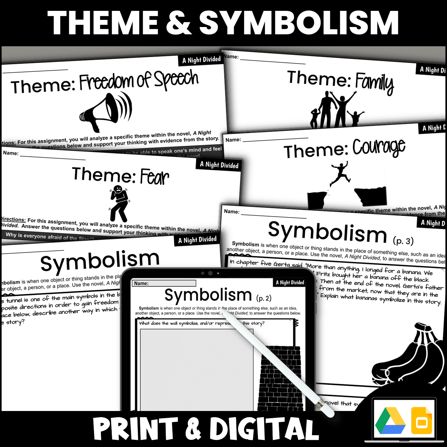 A Night Divided Novel Study Theme and Symbolism Extension Activities ...
