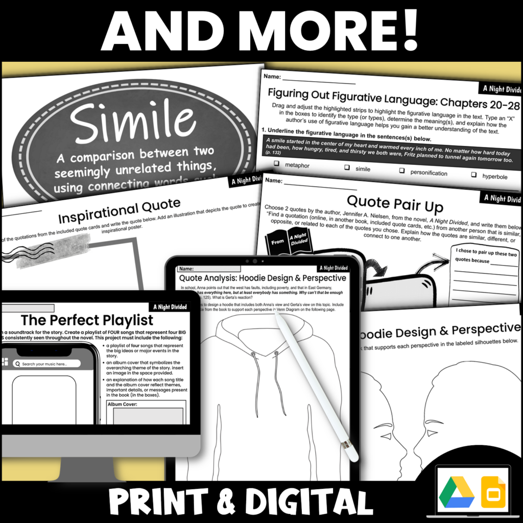 A Night Divided Novel Study Theme and Symbolism Extension Activities ...
