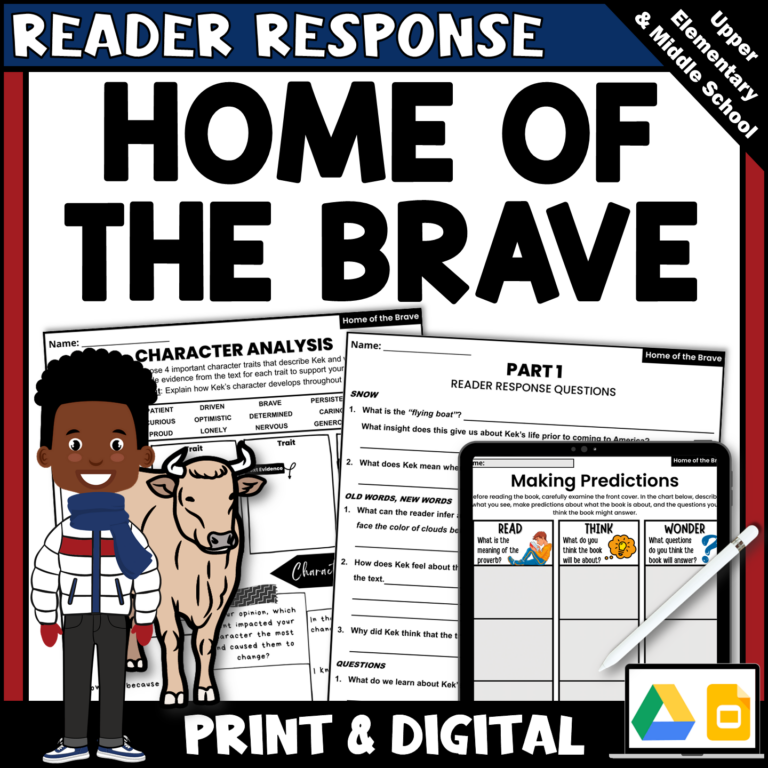 Home of the Brave Novel Study Reader Response Questions and Graphic ...