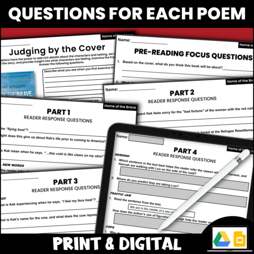 Home of the Brave Novel Study Reader Response Questions and Graphic ...