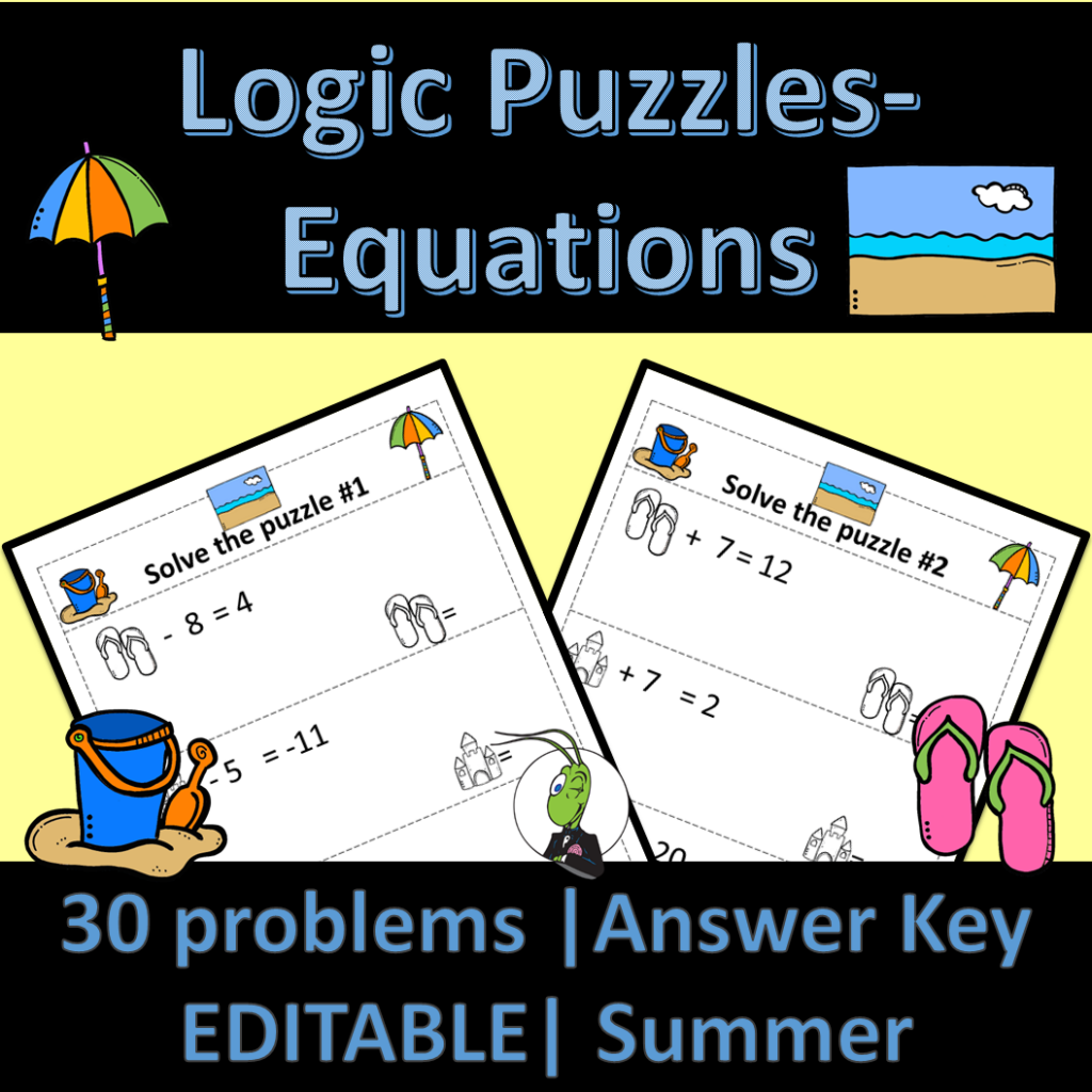 Summer Solving One and Two Step Equations | Logic Puzzles | Algebra 1 ...