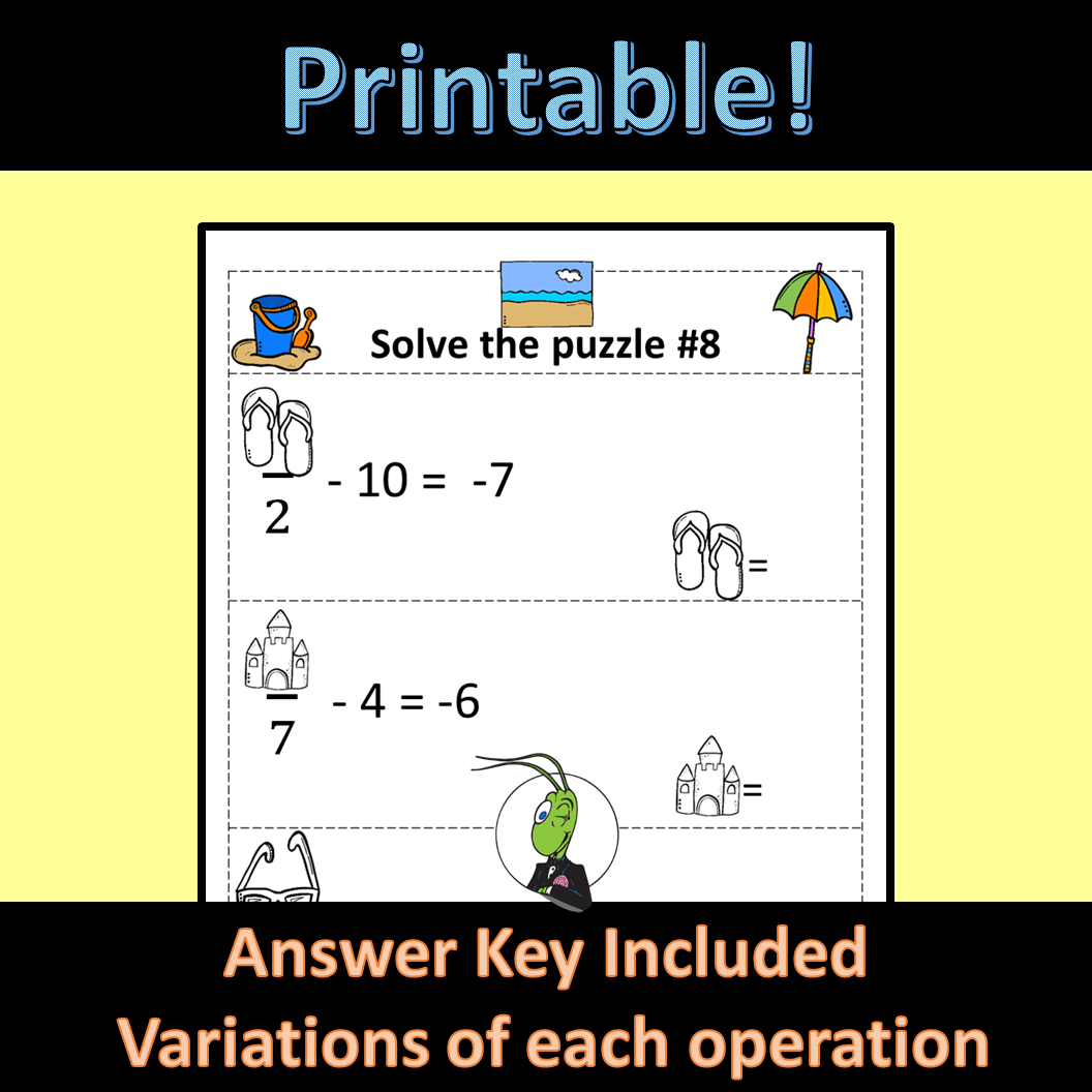 Summer Solving One and Two Step Equations | Logic Puzzles | Algebra 1 ...