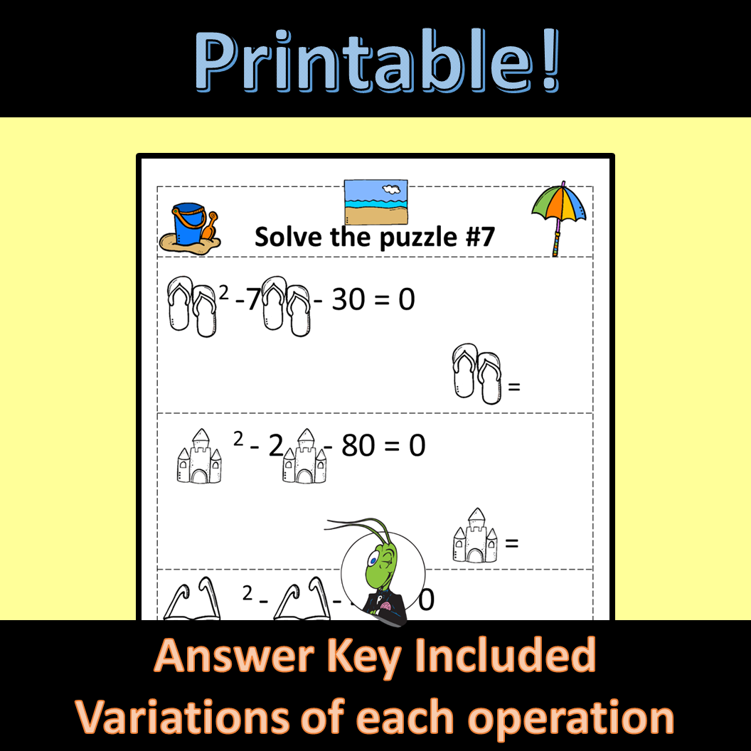 Summer Factoring Trinomials A=1 | Number Sense Logic Puzzles | Algebra ...