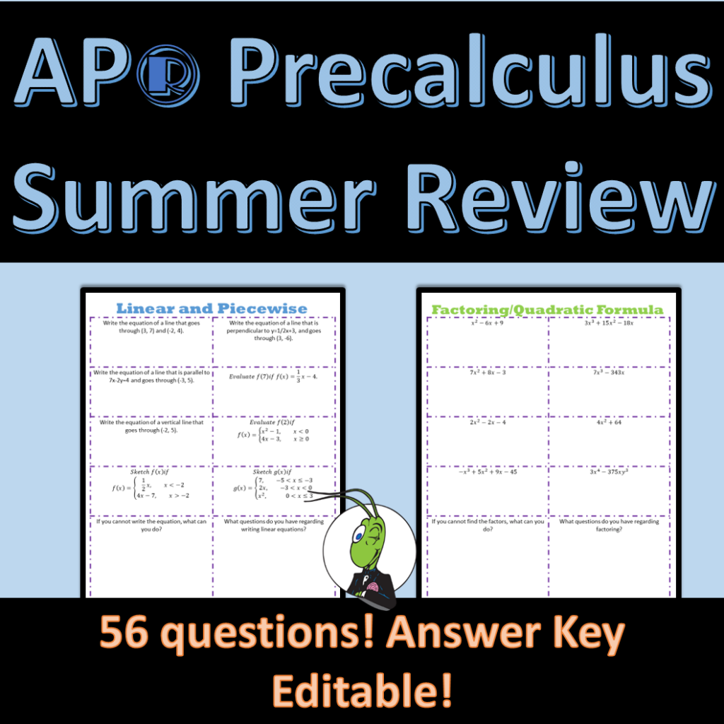 AP® Precalculus Summer Review Packet Editable - Back to School Review ...