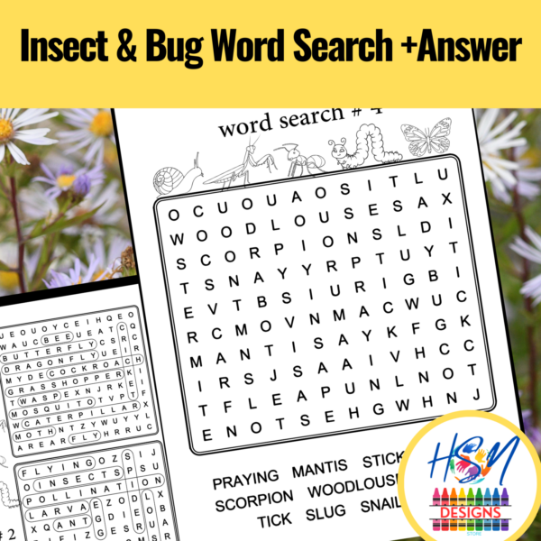 BUGS & INSECTS Word Search Puzzle Worksheets Activity Book (+ 100 words ...