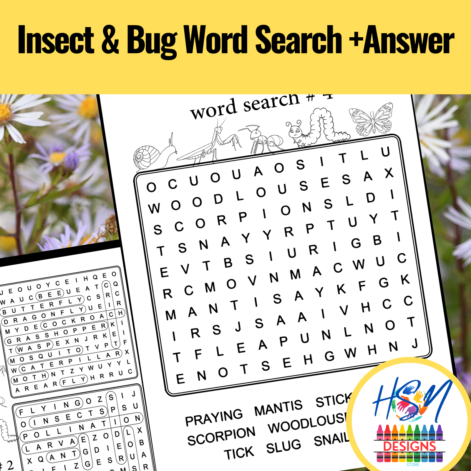 BUGS & INSECTS Word Search Puzzle Worksheets Activity Book (+ 100 words ...