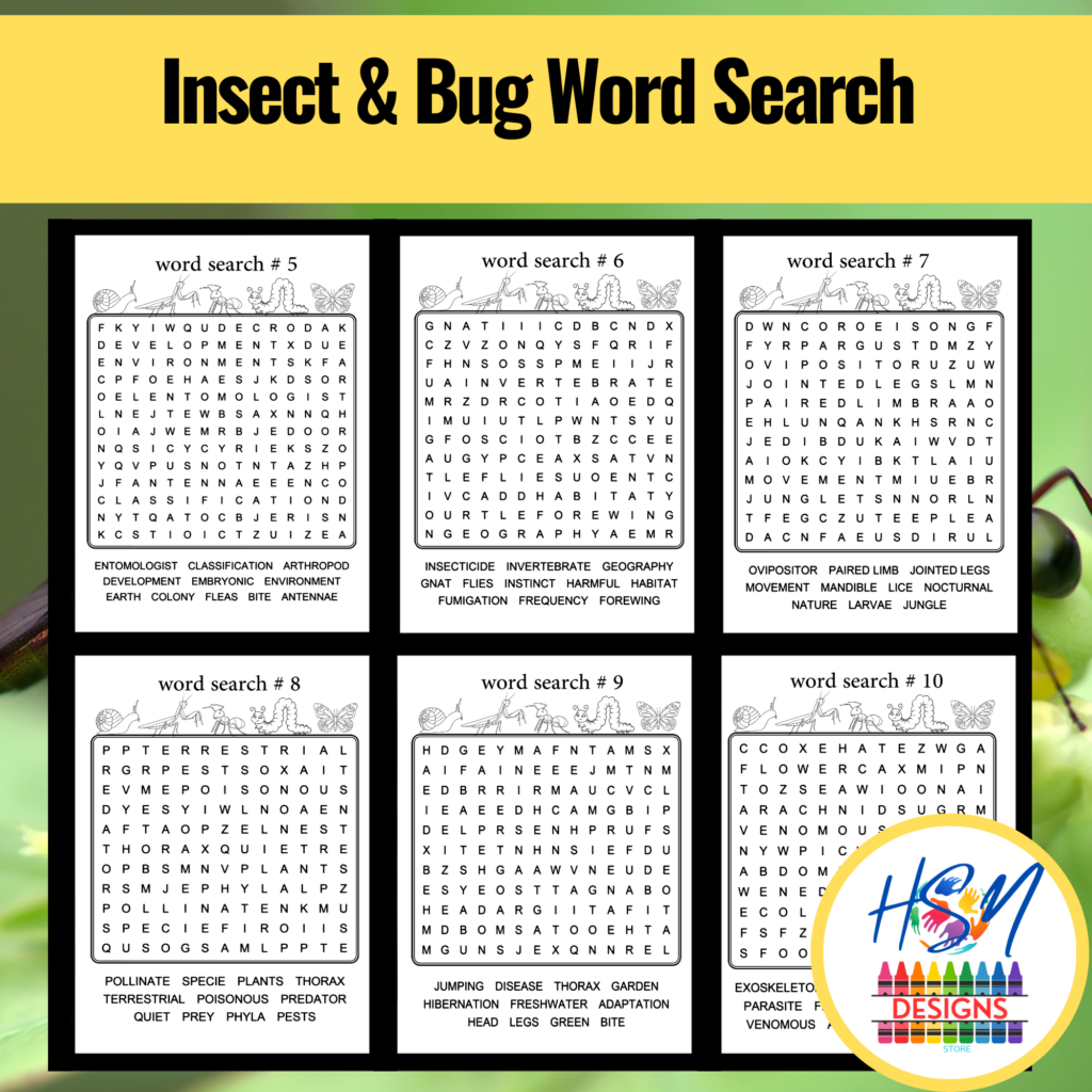 BUGS & INSECTS Word Search Puzzle Worksheets Activity Book (+ 100 words ...