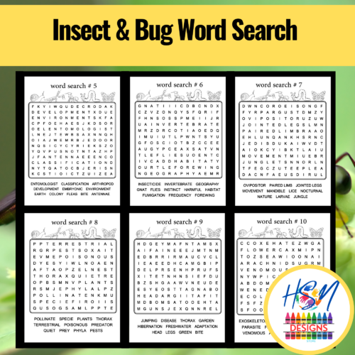 BUGS & INSECTS Word Search Puzzle Worksheets Activity Book (+ 100 words ...