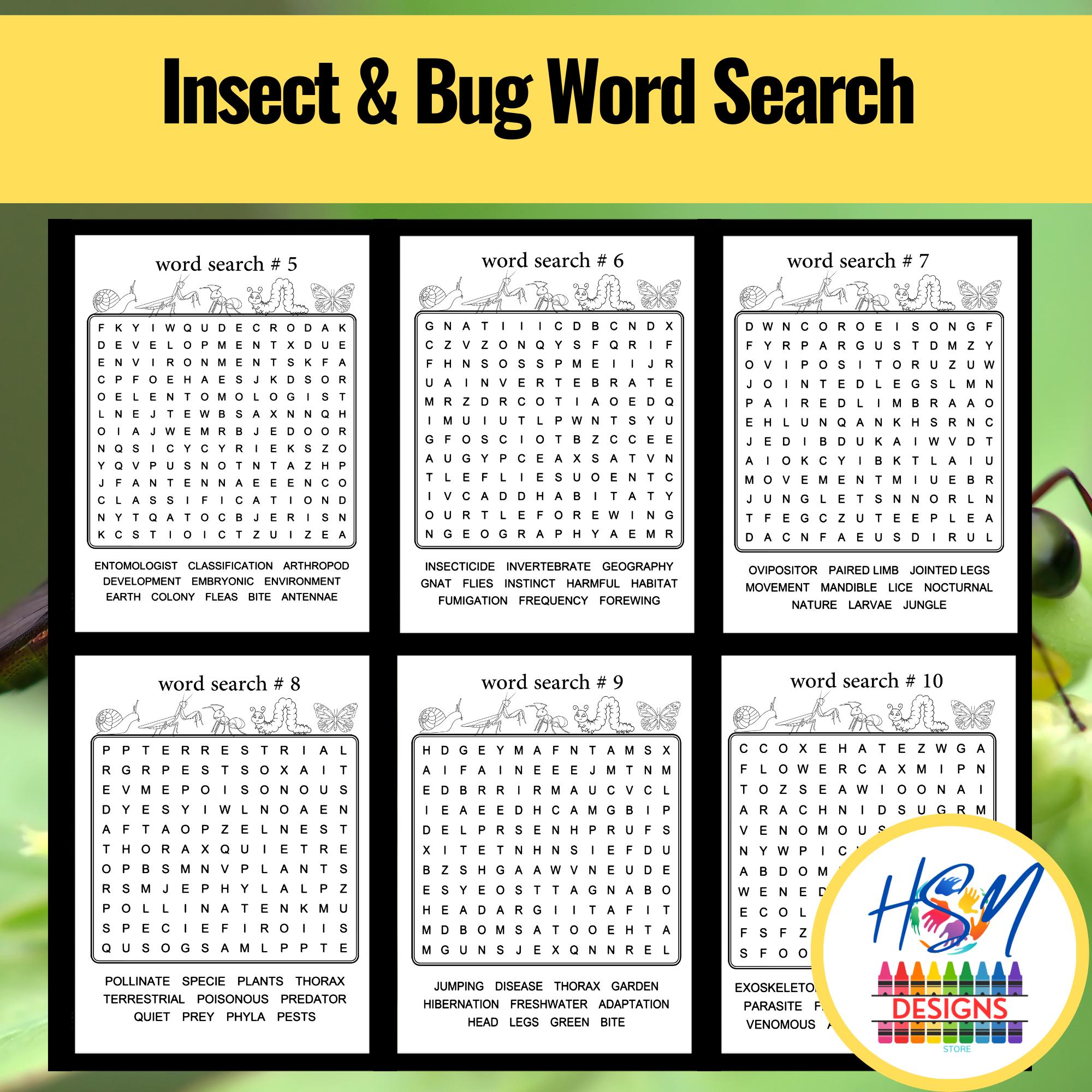 BUGS & INSECTS Word Search Puzzle Worksheets Activity Book (+ 100 words ...