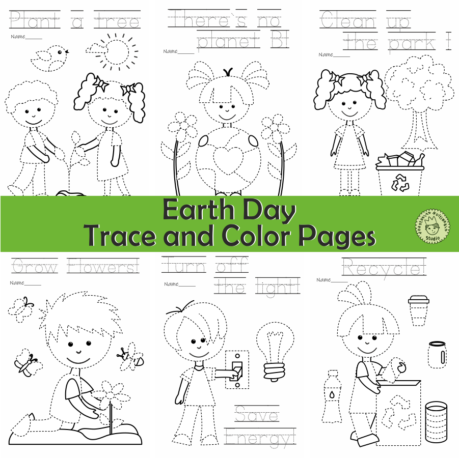 Earth Day Trace and Color Pages | Fine Motor Skills | Prewriting | Made ...