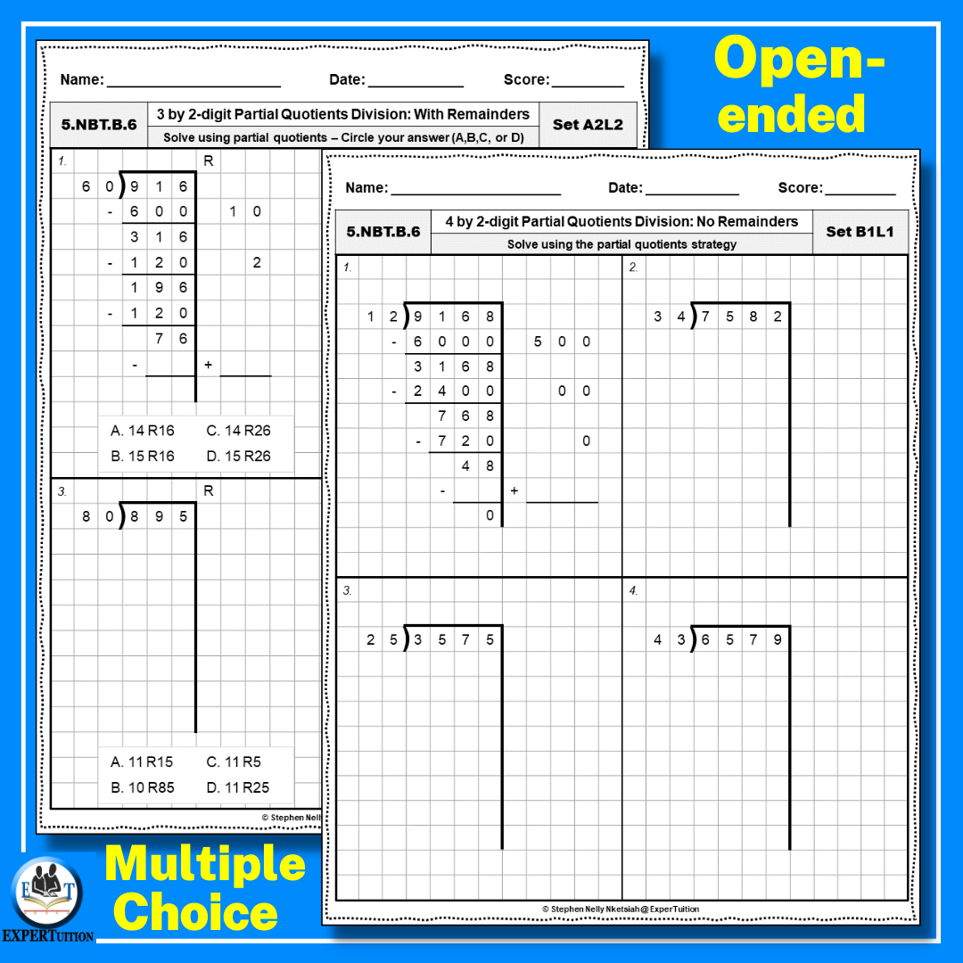 2 Digit Divisors Partial Quotients Division Worksheets Bundle | Made By ...