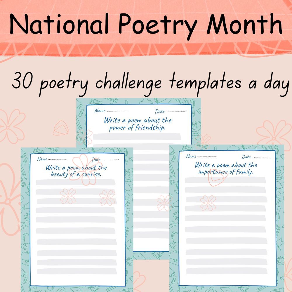 30 poetry challenge templates a day | National Poetry Month Worksheets ...