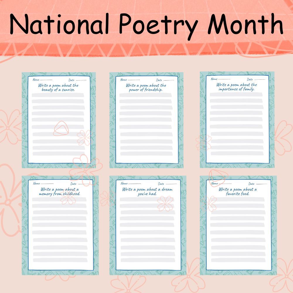 30 poetry challenge templates a day | National Poetry Month Worksheets ...