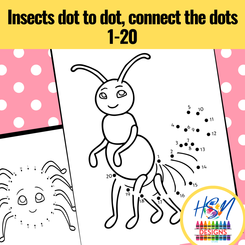 Insects dot to dot, connect the dots 1-20 (7 puzzles) - Spring | Made ...