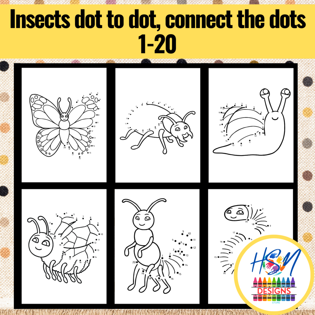 Insects dot to dot, connect the dots 1-20 (7 puzzles) - Spring | Made ...