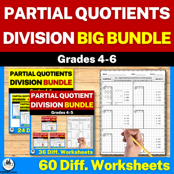 Partial Quotients Division Worksheets Bundle | 1-Digit & 2-Digit ...