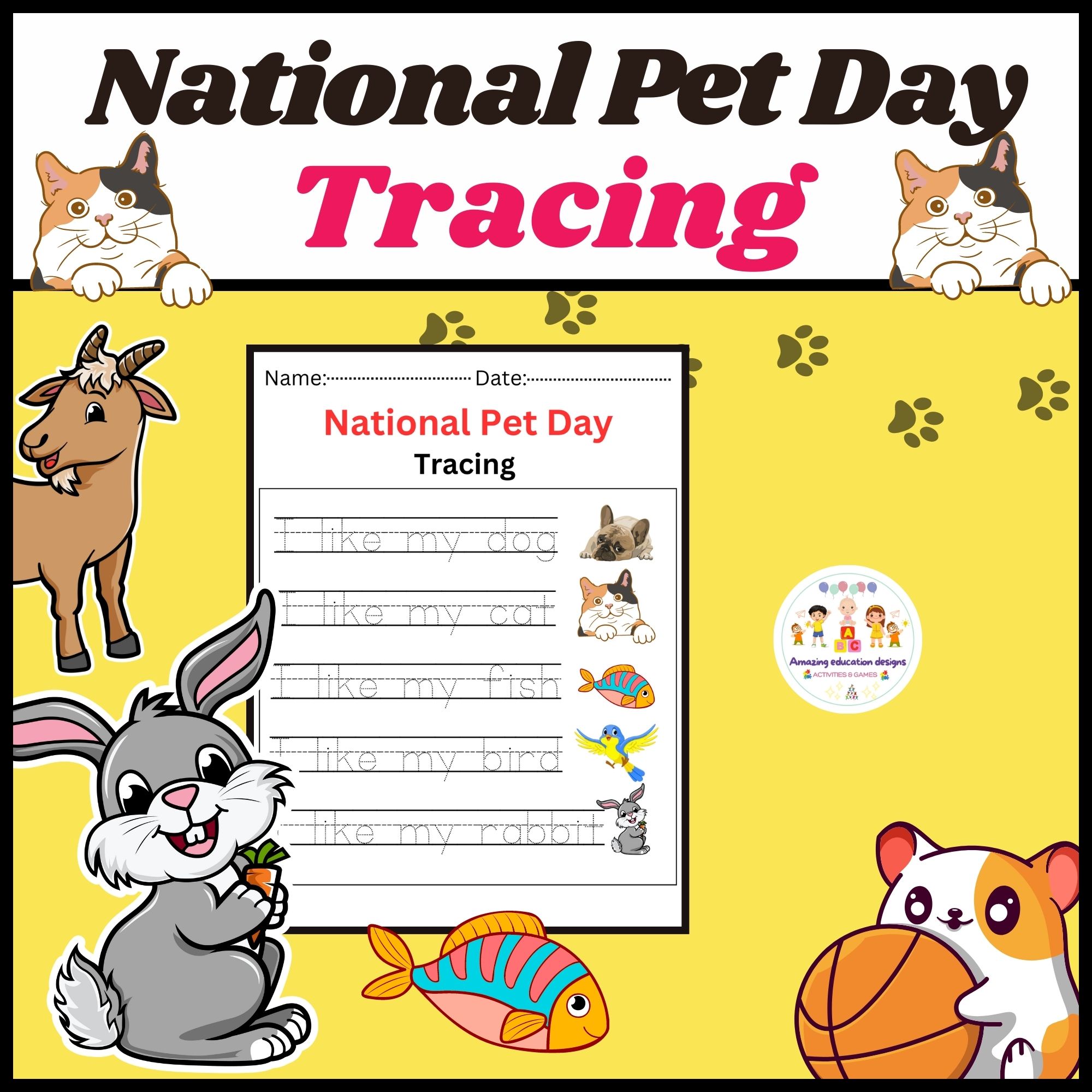 National Pet Day Tracing / Worksheet | Made By Teachers