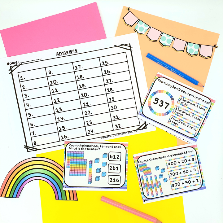 Place Value Task Cards Hundreds Tens Ones Kindergarten 1st Grade 2nd ...
