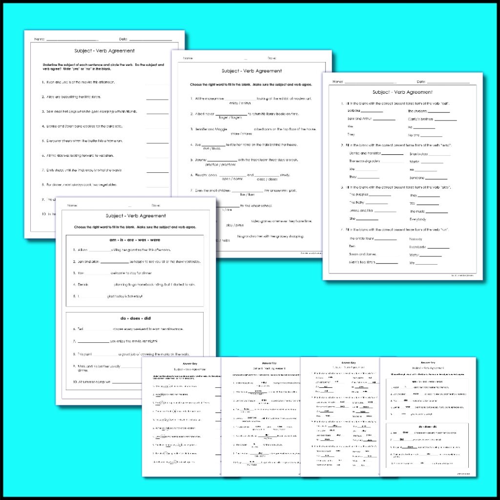 Subject-Verb Agreement - 4 worksheets - Great Practice! - Grades 4-5-6 ...