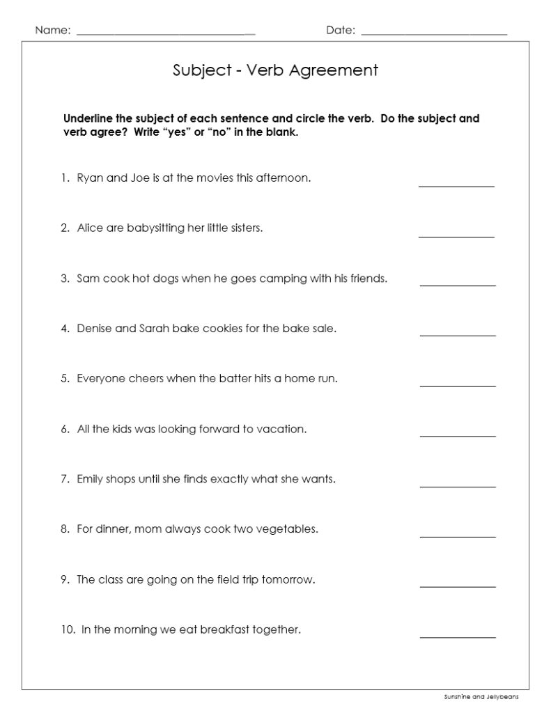 Subject-Verb Agreement - 4 worksheets - Great Practice! - Grades 4-5-6 ...