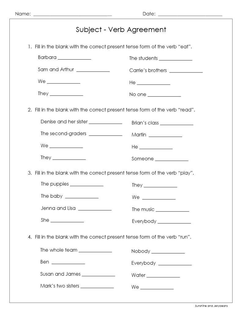 Subject-Verb Agreement - 4 worksheets - Great Practice! - Grades 4-5-6 ...