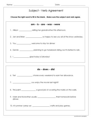 Subject-Verb Agreement - 4 worksheets - Great Practice! - Grades 4-5-6 ...