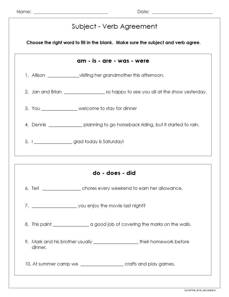 Subject-Verb Agreement - 4 worksheets - Great Practice! - Grades 4-5-6 ...