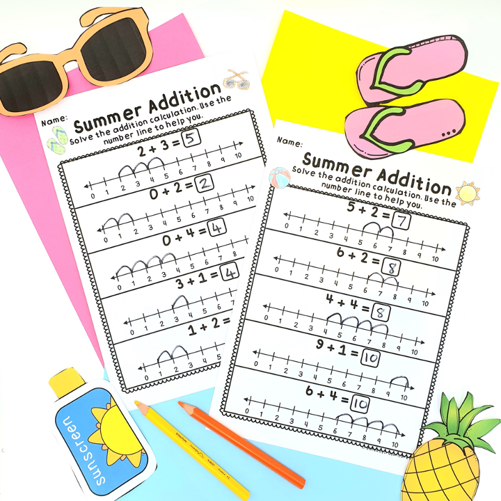 Summer Addition with a Number Line Worksheets Kindergarten 1st Grade ...