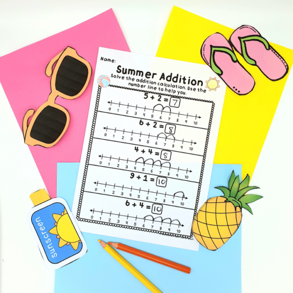 Summer Addition with a Number Line Worksheets Kindergarten 1st Grade ...