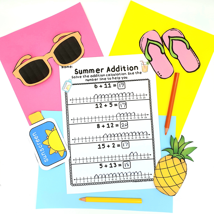 Summer Addition with a Number Line Worksheets Kindergarten 1st Grade ...