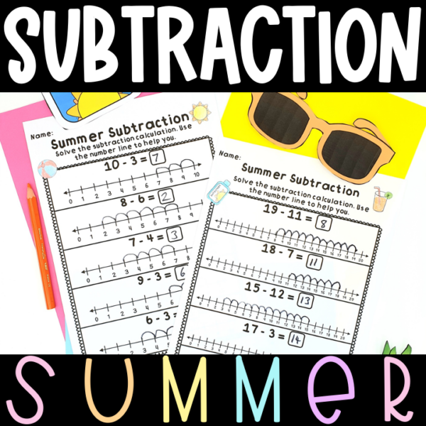 Summer Subtraction with a Number Line Worksheets Kindergarten 1st Grade ...