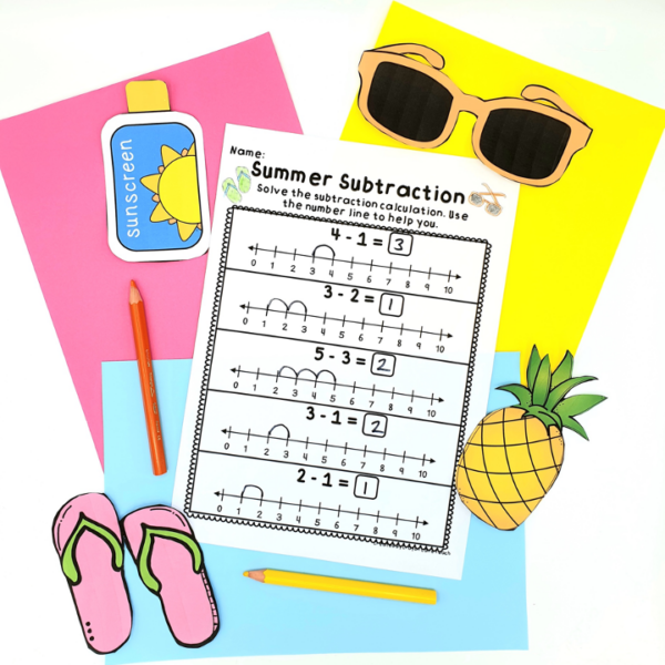 Summer Subtraction with a Number Line Worksheets Kindergarten 1st Grade ...