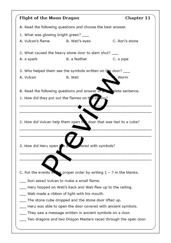 Tracey West "Flight of the Moon Dragon" worksheets | Made By Teachers