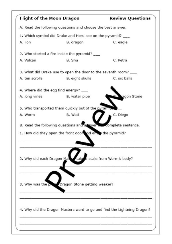 Tracey West "Flight of the Moon Dragon" worksheets | Made By Teachers