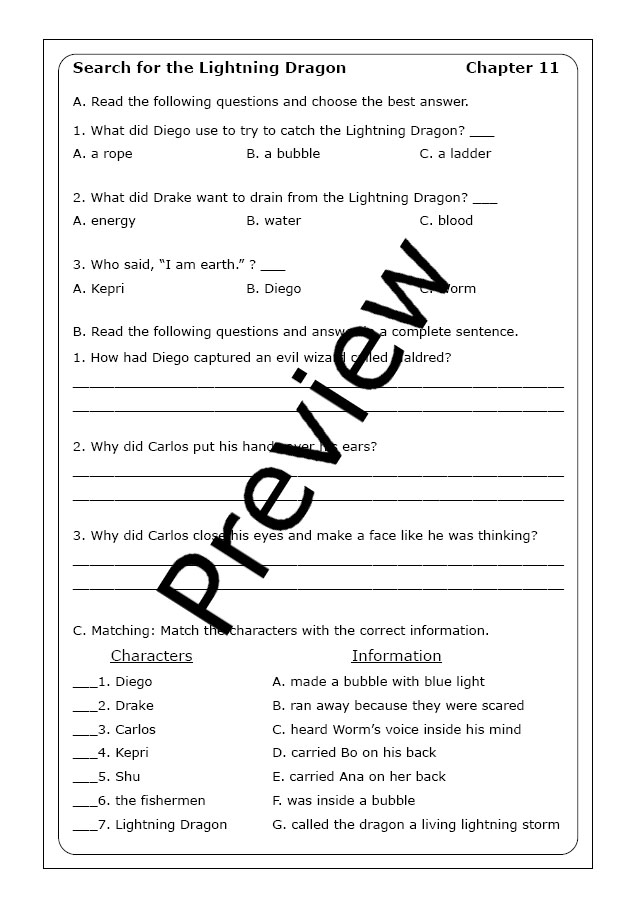 Tracey West "Search for the Lightning Dragon" worksheets | Made By Teachers