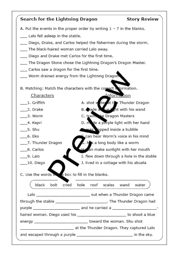 Tracey West "Search for the Lightning Dragon" worksheets | Made By Teachers