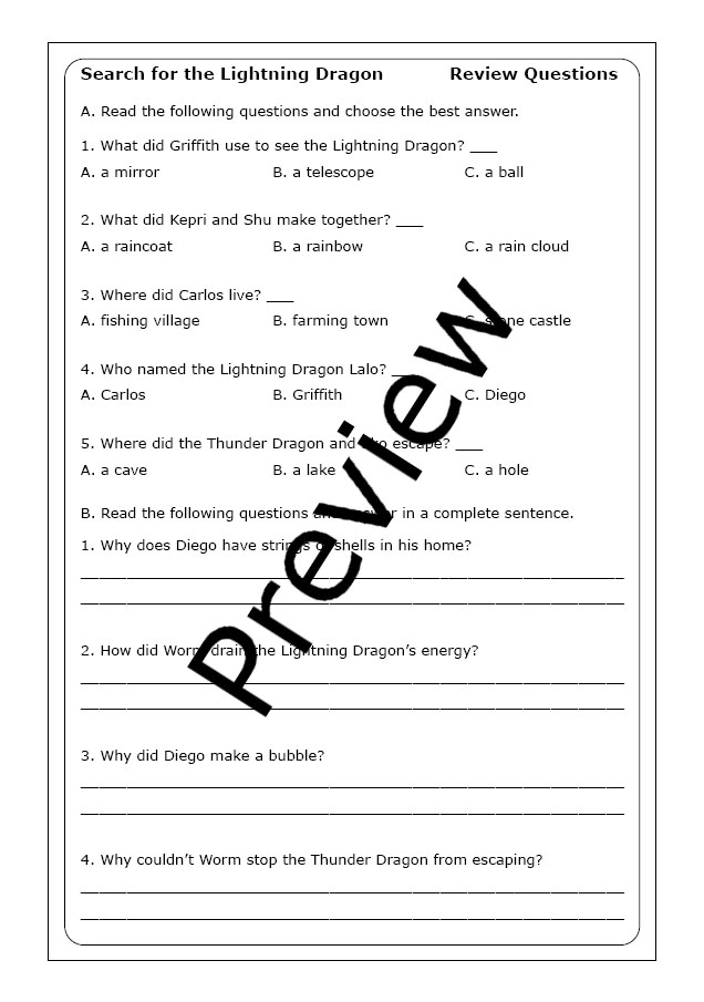 Tracey West "Search for the Lightning Dragon" worksheets | Made By Teachers