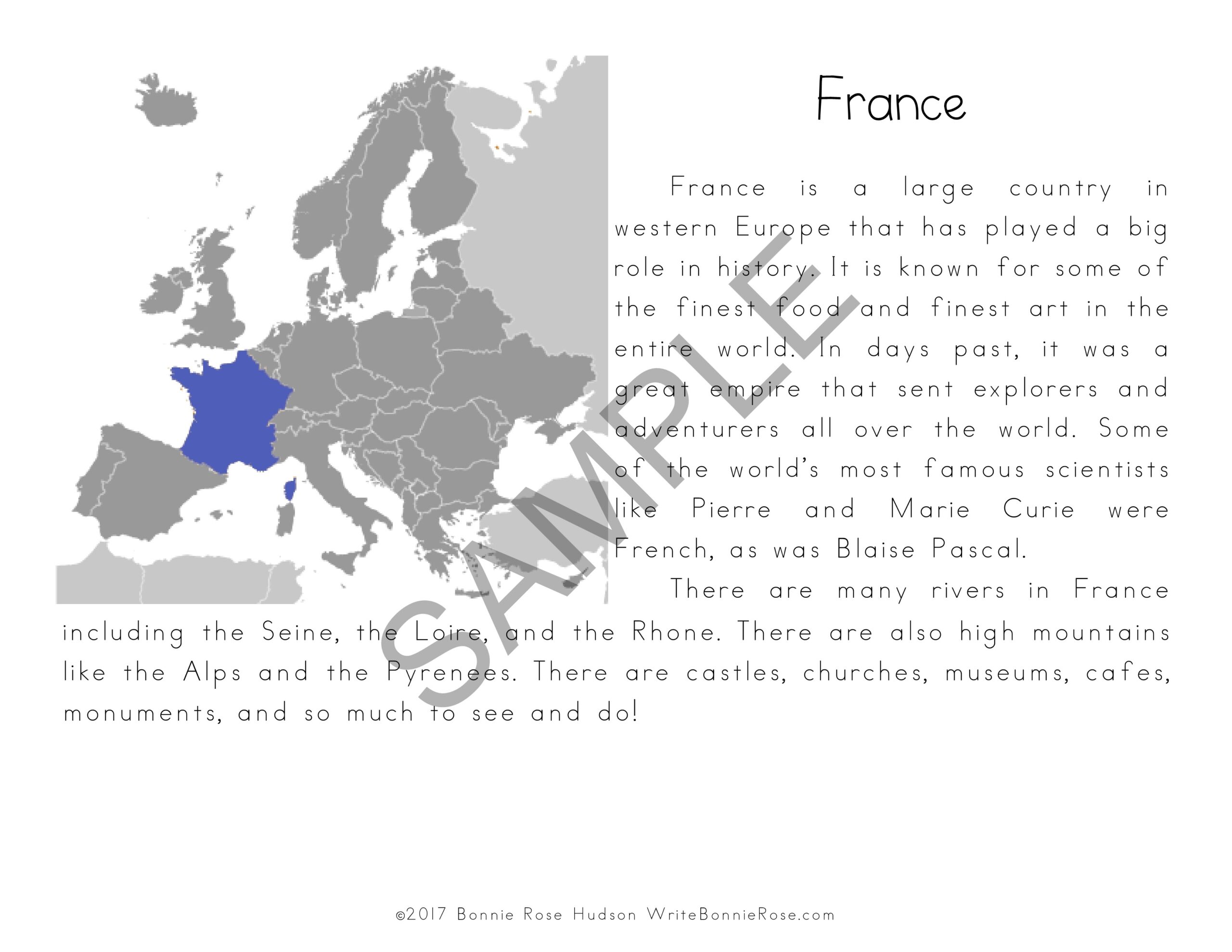 My Book About France with Cursive Copywork | Made By Teachers
