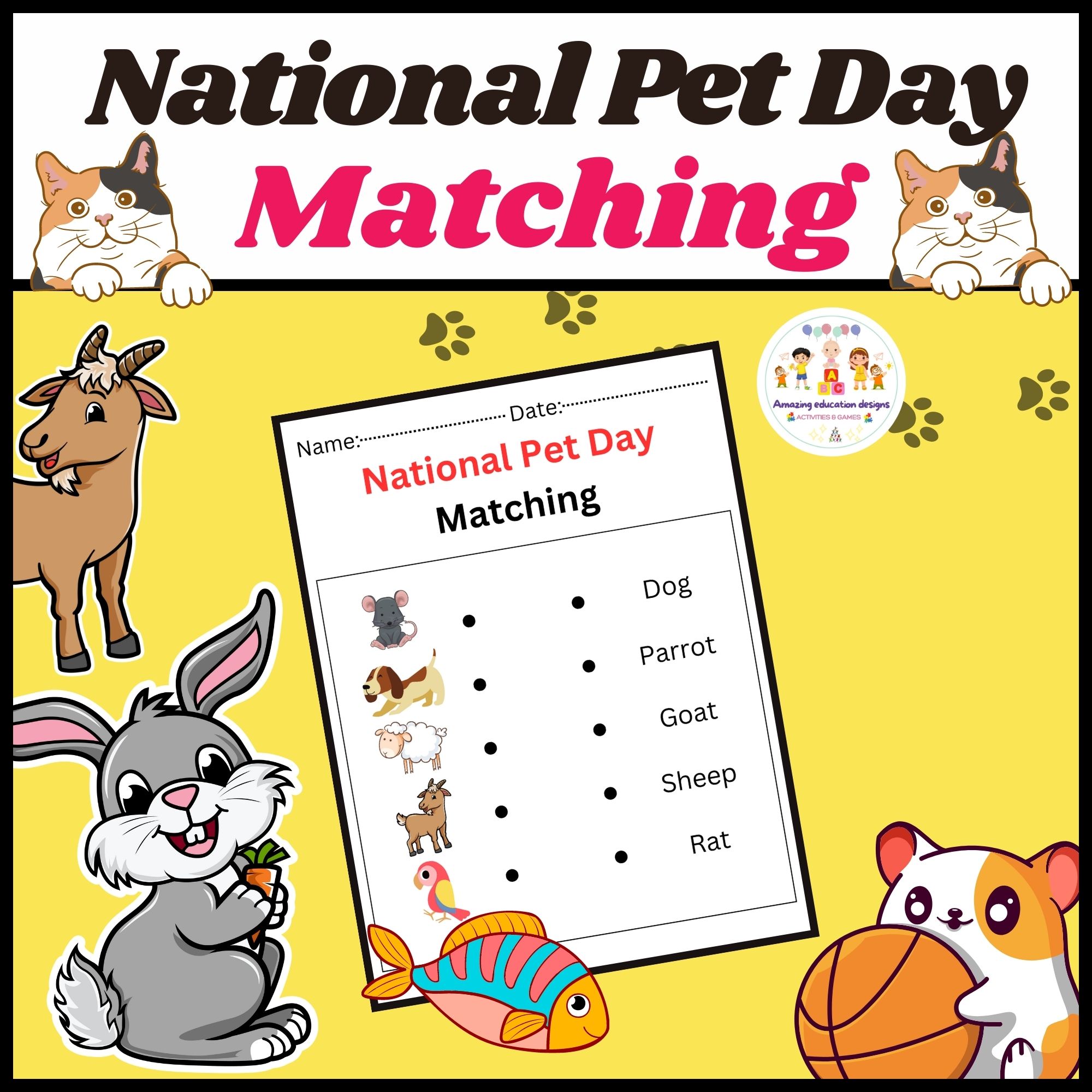 National Pet Day Matching / Worksheet | Made By Teachers