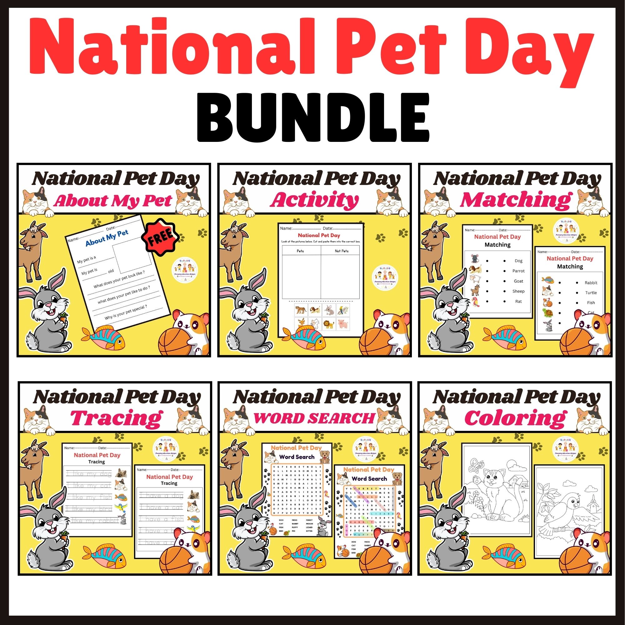 National Pet Day Matching / Worksheet | Made By Teachers
