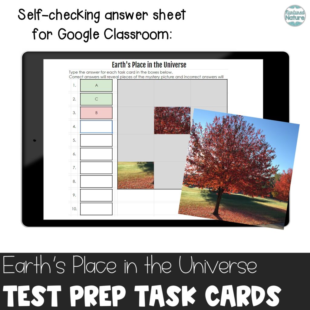 Earth’s Place in the Universe - Science Test Review Task Cards 4.ESS1 ...