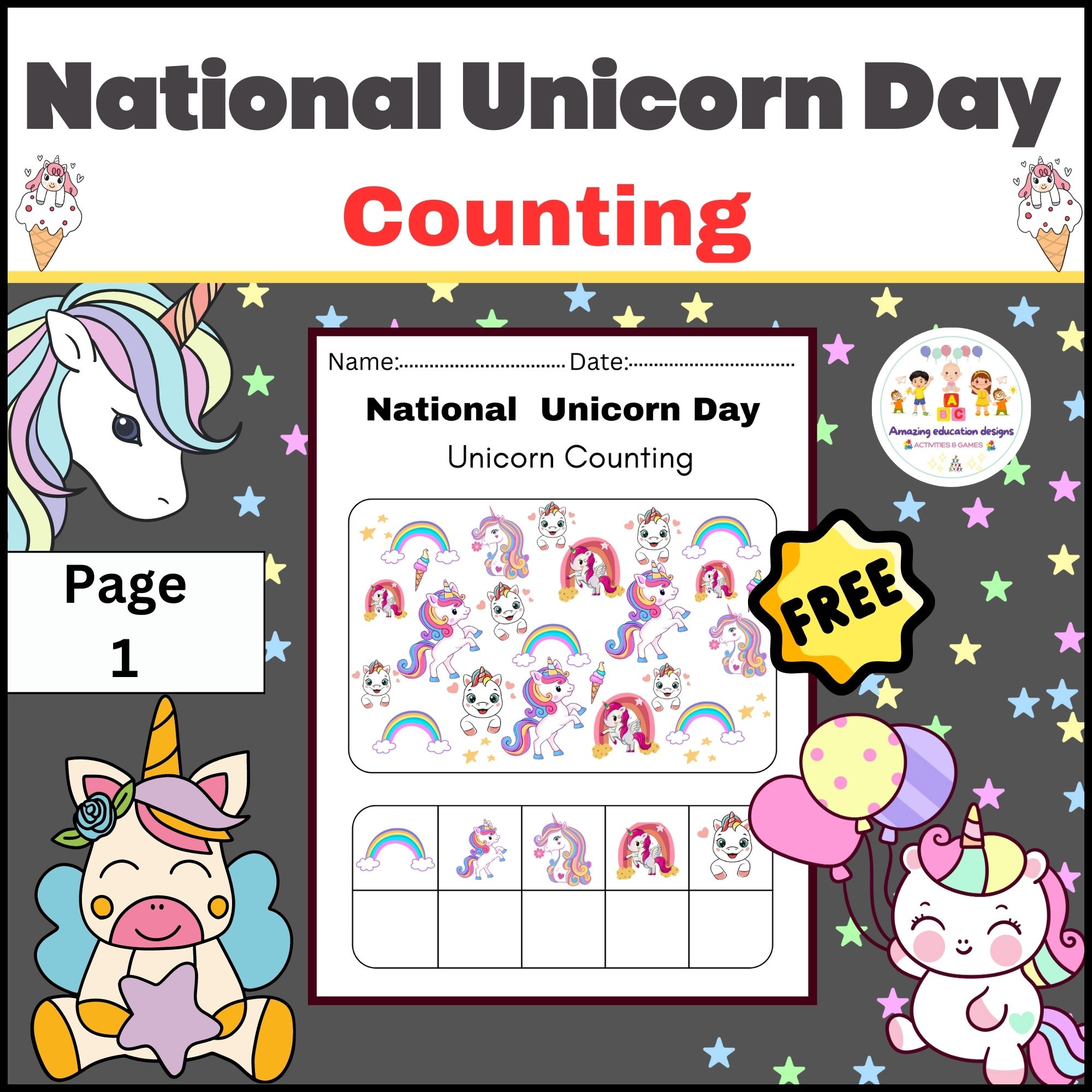 National Unicorn Day Unicorn Counting / Worksheet | Made By Teachers