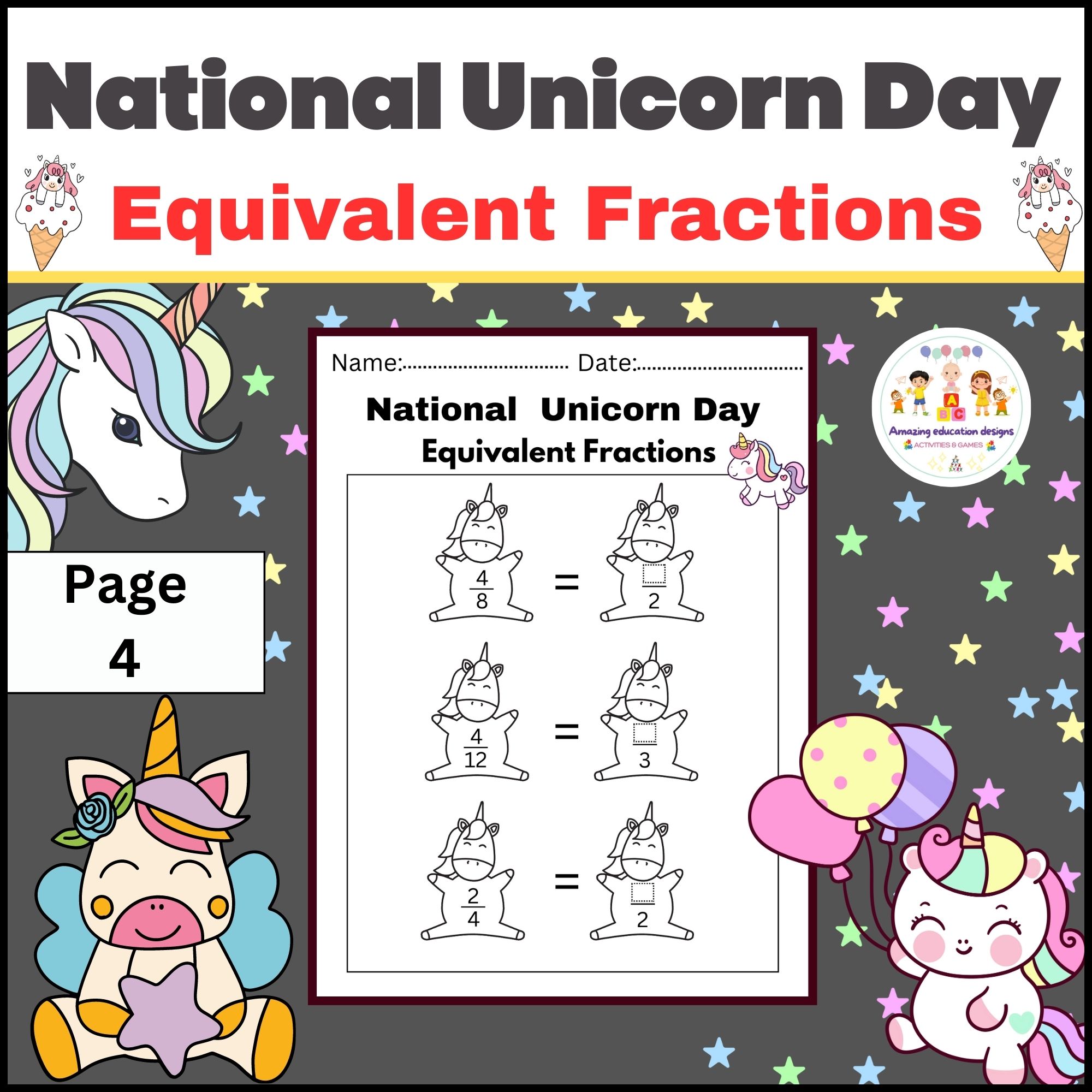 National Unicorn Day Equivalent Fractions / Worksheet | Made By Teachers
