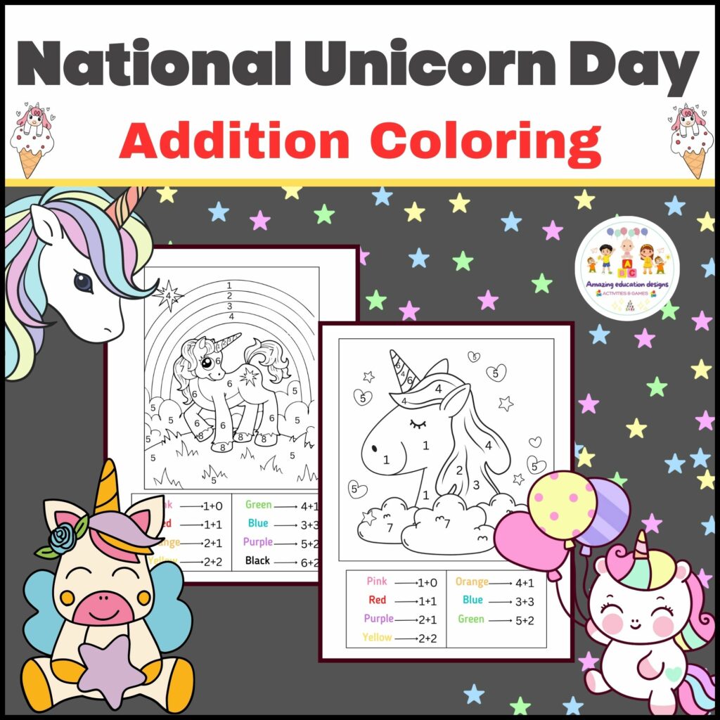 National Unicorn Day Addition Coloring | Made By Teachers