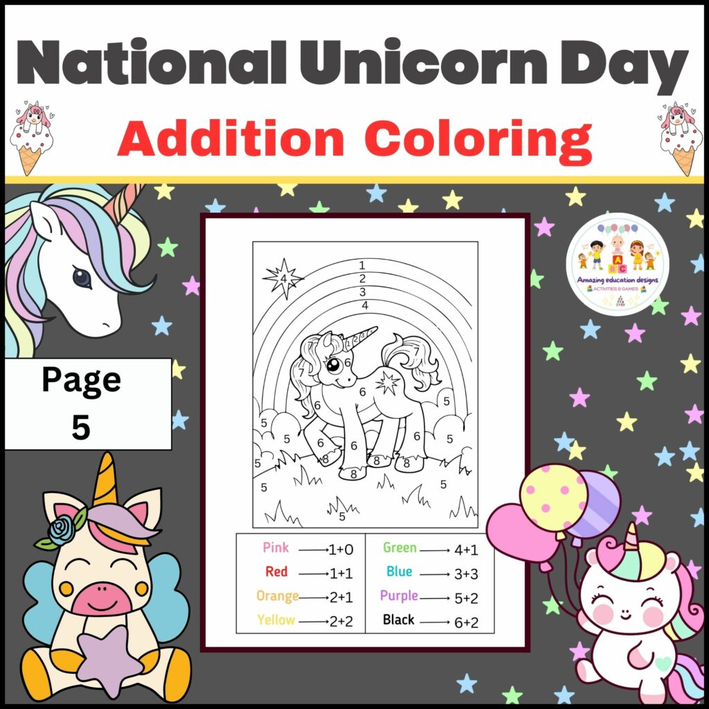 National Unicorn Day Addition Coloring | Made By Teachers