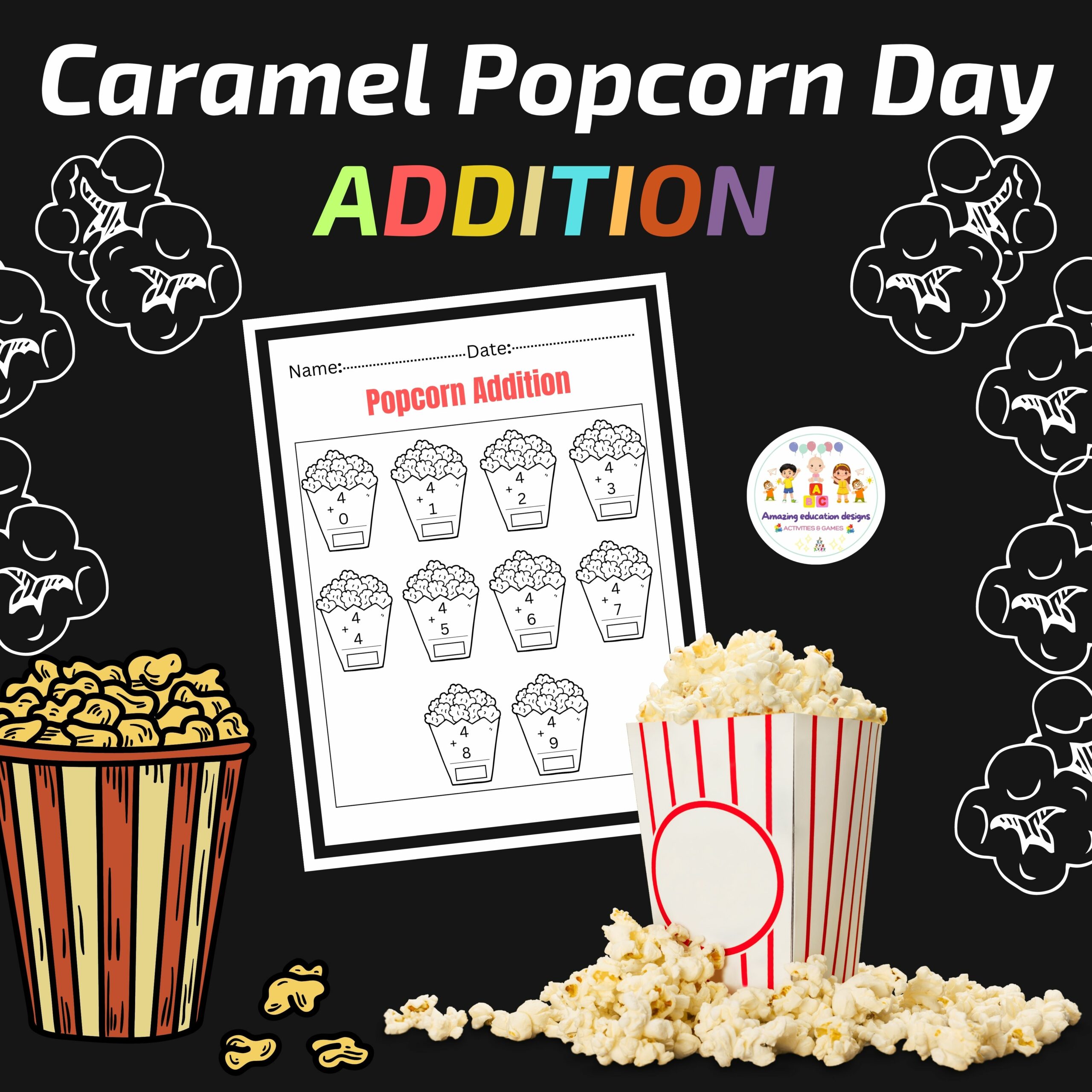 Caramel Popcorn Day Addition / Math/ Worksheet | Made By Teachers
