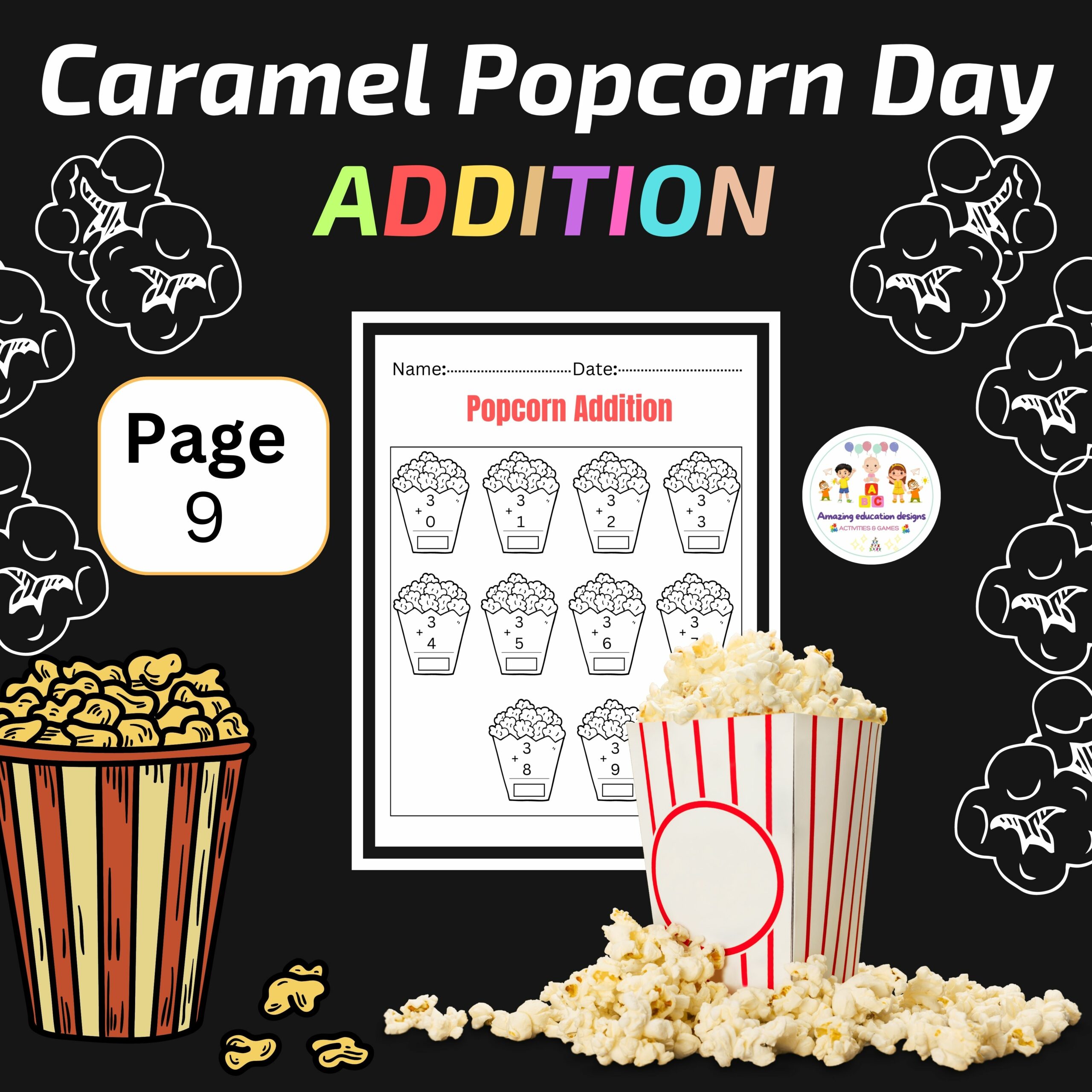 Caramel Popcorn Day Addition / Math/ Worksheet | Made By Teachers