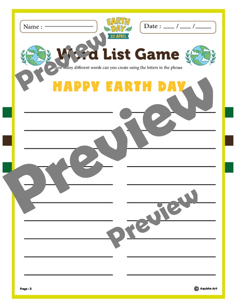 Earth Day Words List Game | Environmental Activities for Adults & Kids ...