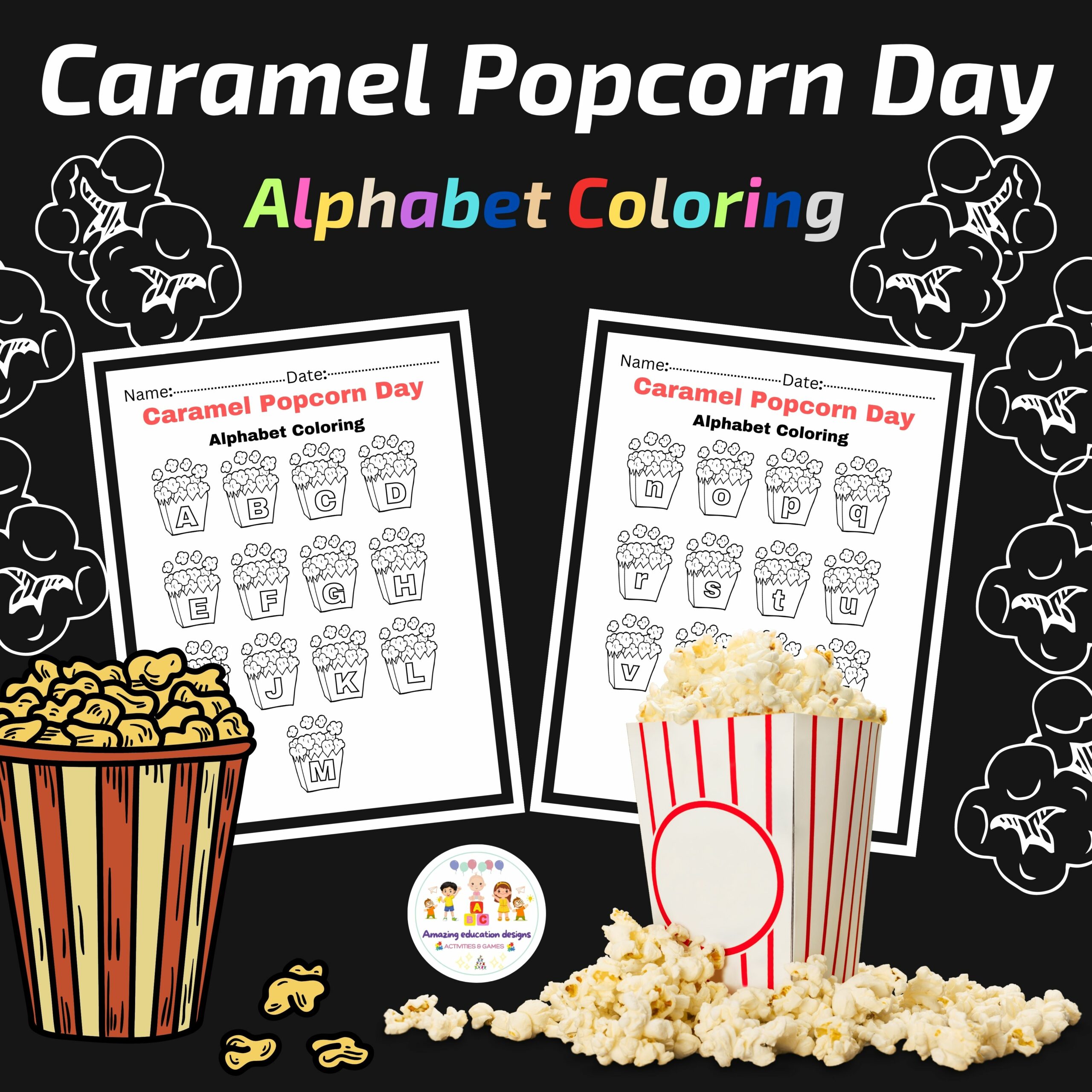 Caramel Popcorn Day Alphabet Coloring / Worksheet | Made By Teachers