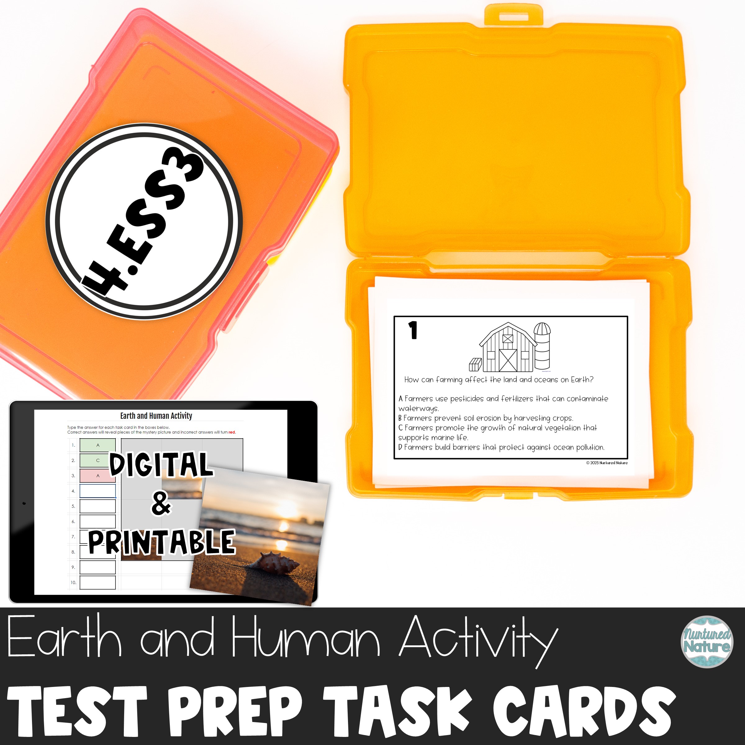 Earth and Human Activity Science Test Prep Task Cards 4.ESS3 - TNReady ...